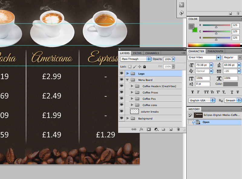 Coffee Shop Version 2 Menu Board PSD Template | Eclipse Digital Media Coffee Shop Version 2 Menu Board PSD Template | Eclipse Digital Media